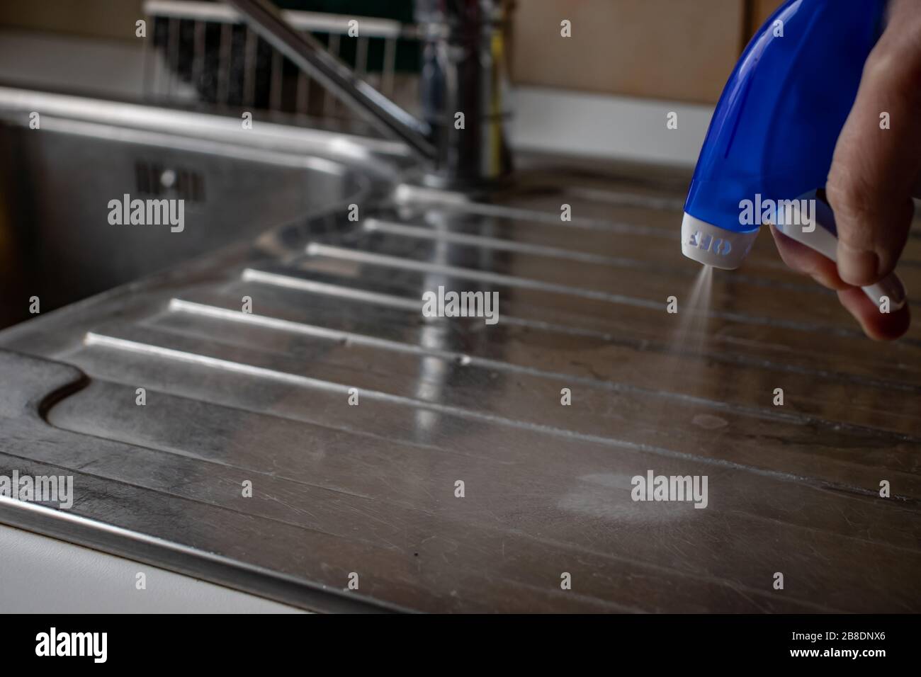 Rome Italy. March 22, 2020. Clean the surfaces of the house with a ...