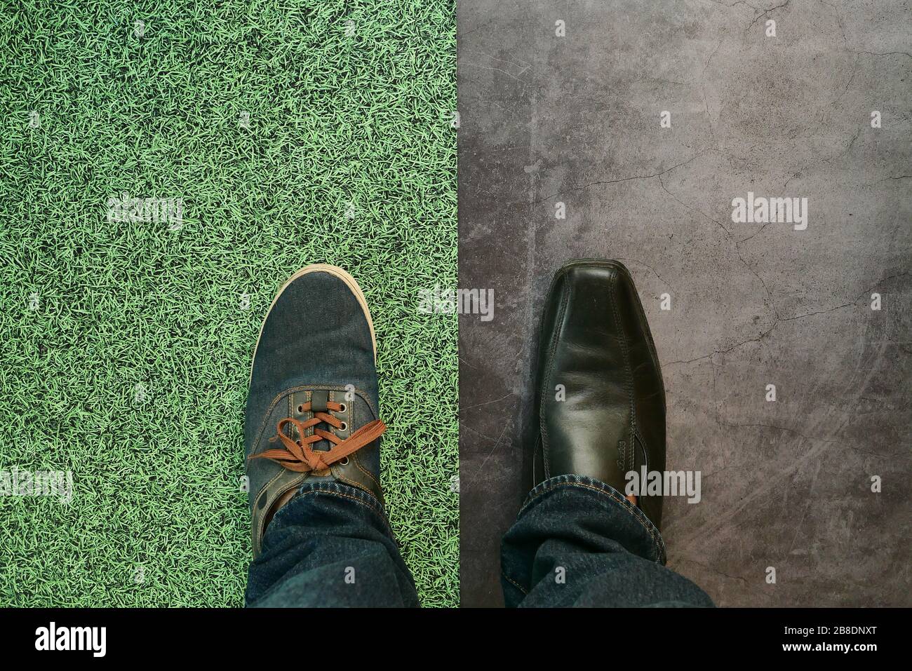 Shoes and arrows pointing in different directions on floor, choice in ...