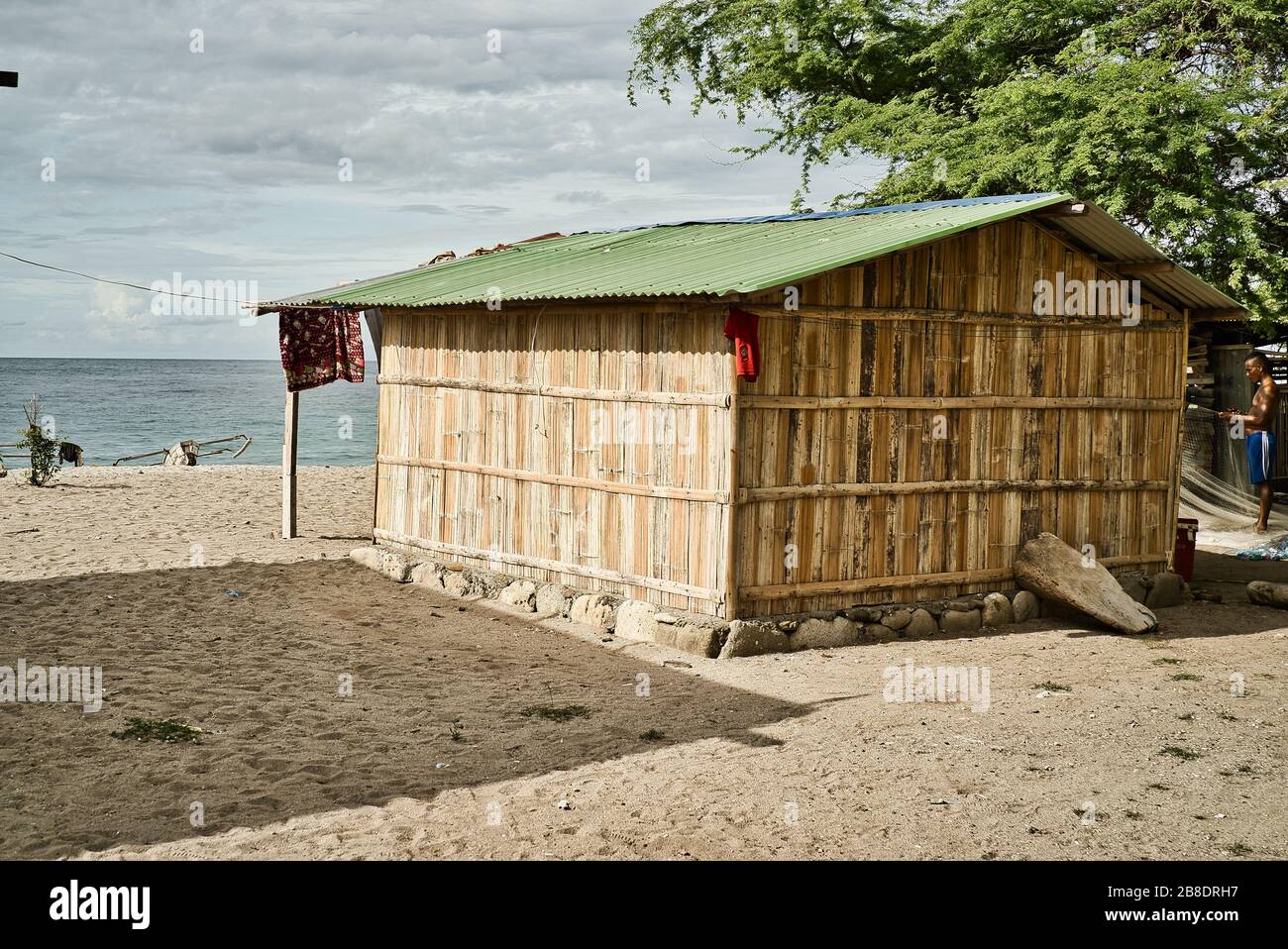 Timor Leste typical house next to the beach. Built with reeds and palm ...