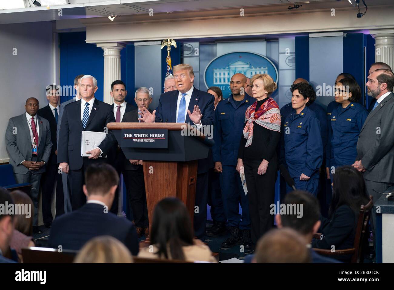 U.S President Donald Trump delivers remarks at the White House ...