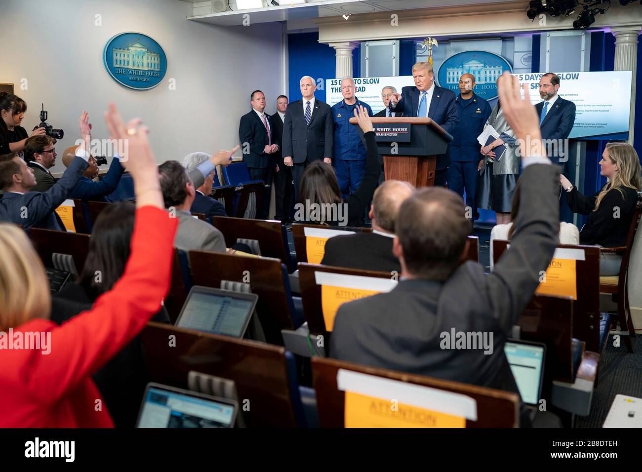U.S President Donald Trump takes questions during the White House ...