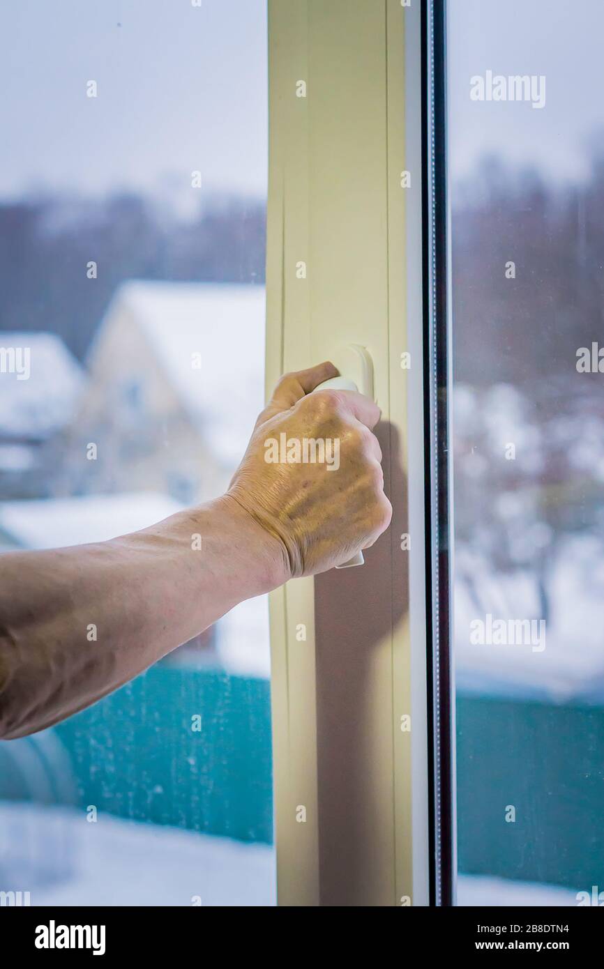 hand opens window closeup Stock Photo - Alamy