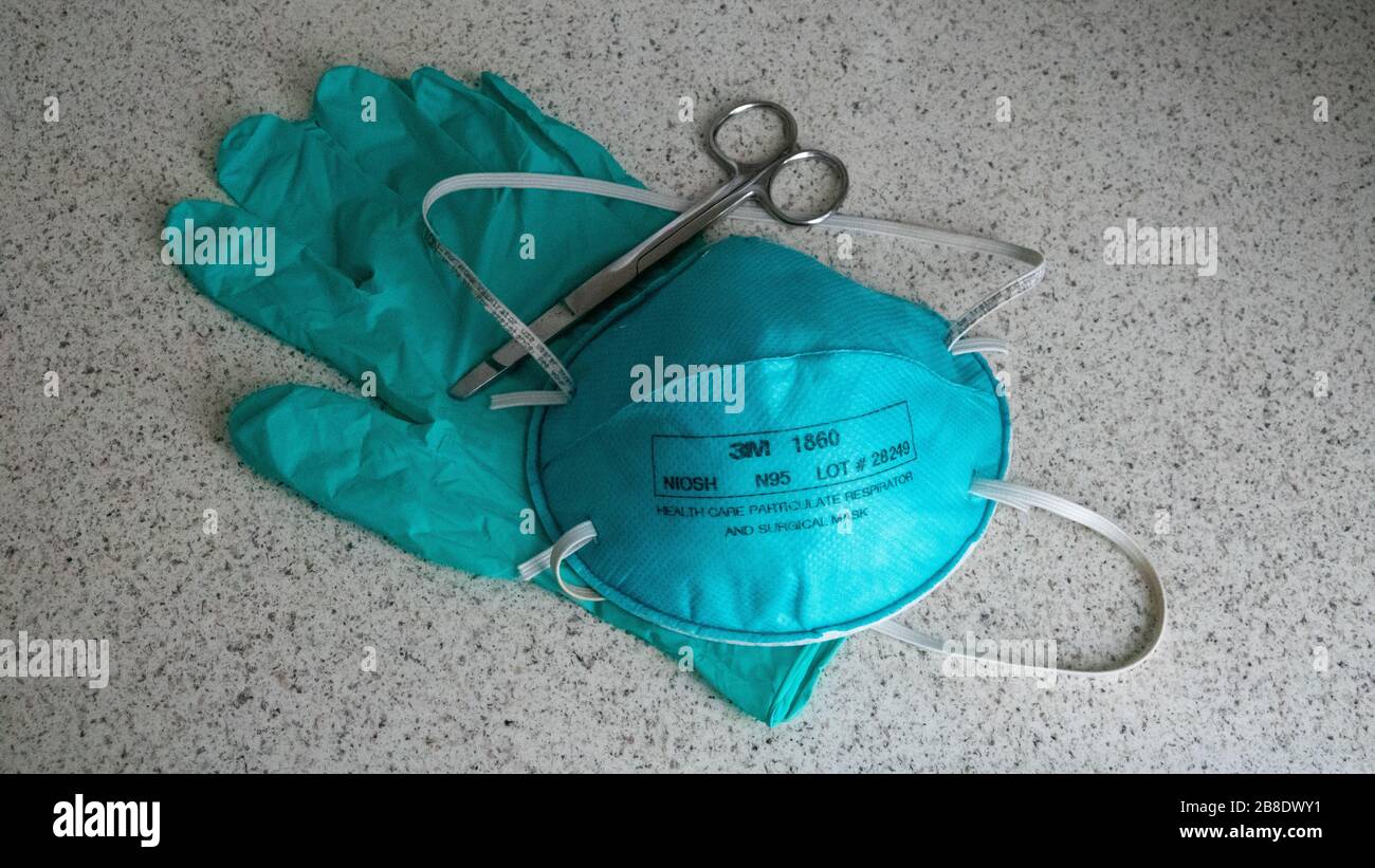 Sunnyvale,CA/USA-March 21,2020- Medical NIOSH respirator mask, surgical ...