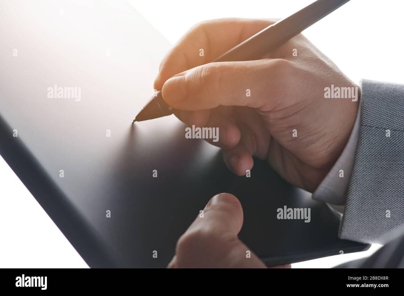 Writing on digital tablet close up view. Sign digital contract Stock ...