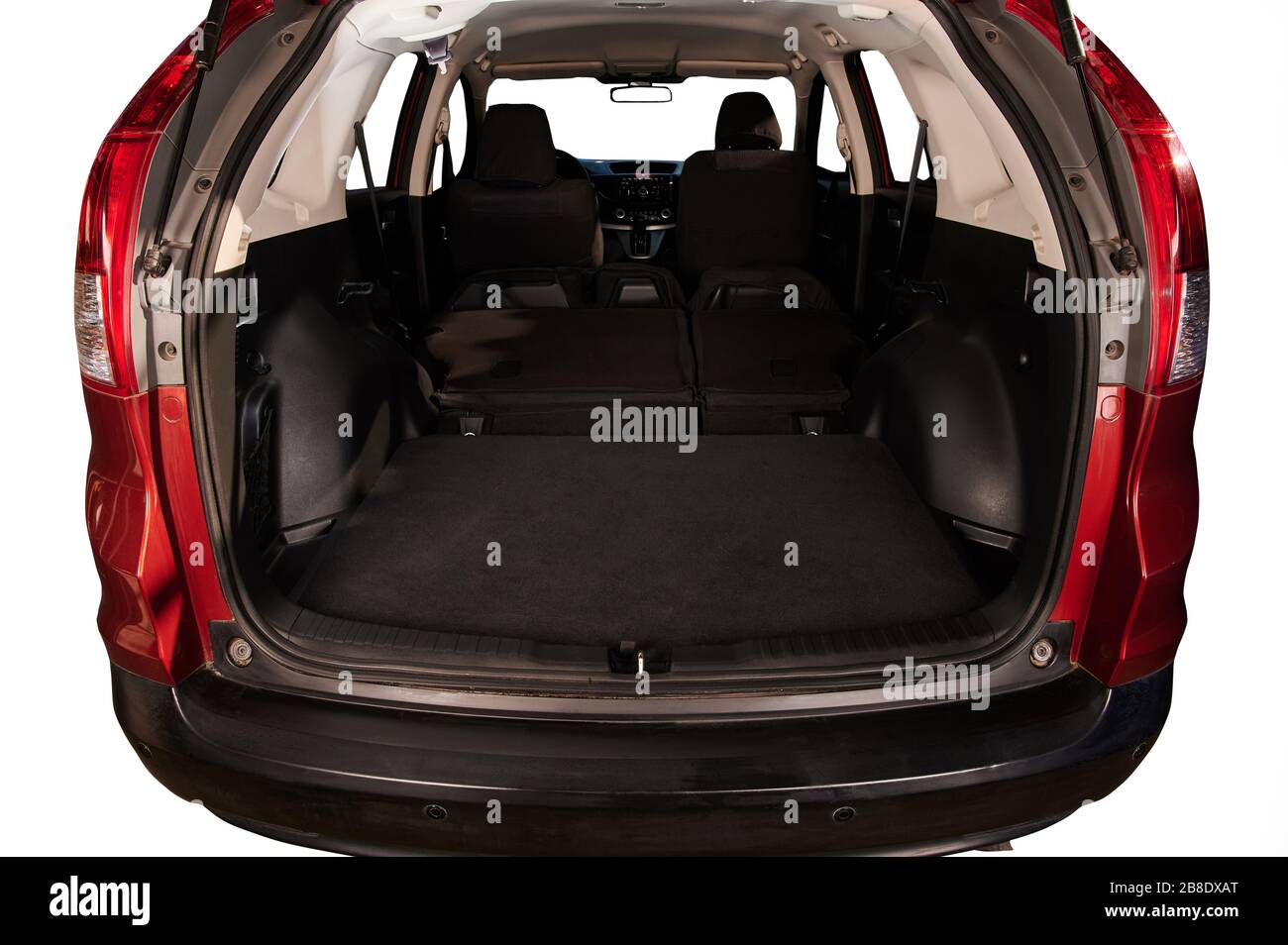 Back of SUV with open trunk and closed rear seats Stock Photo - Alamy
