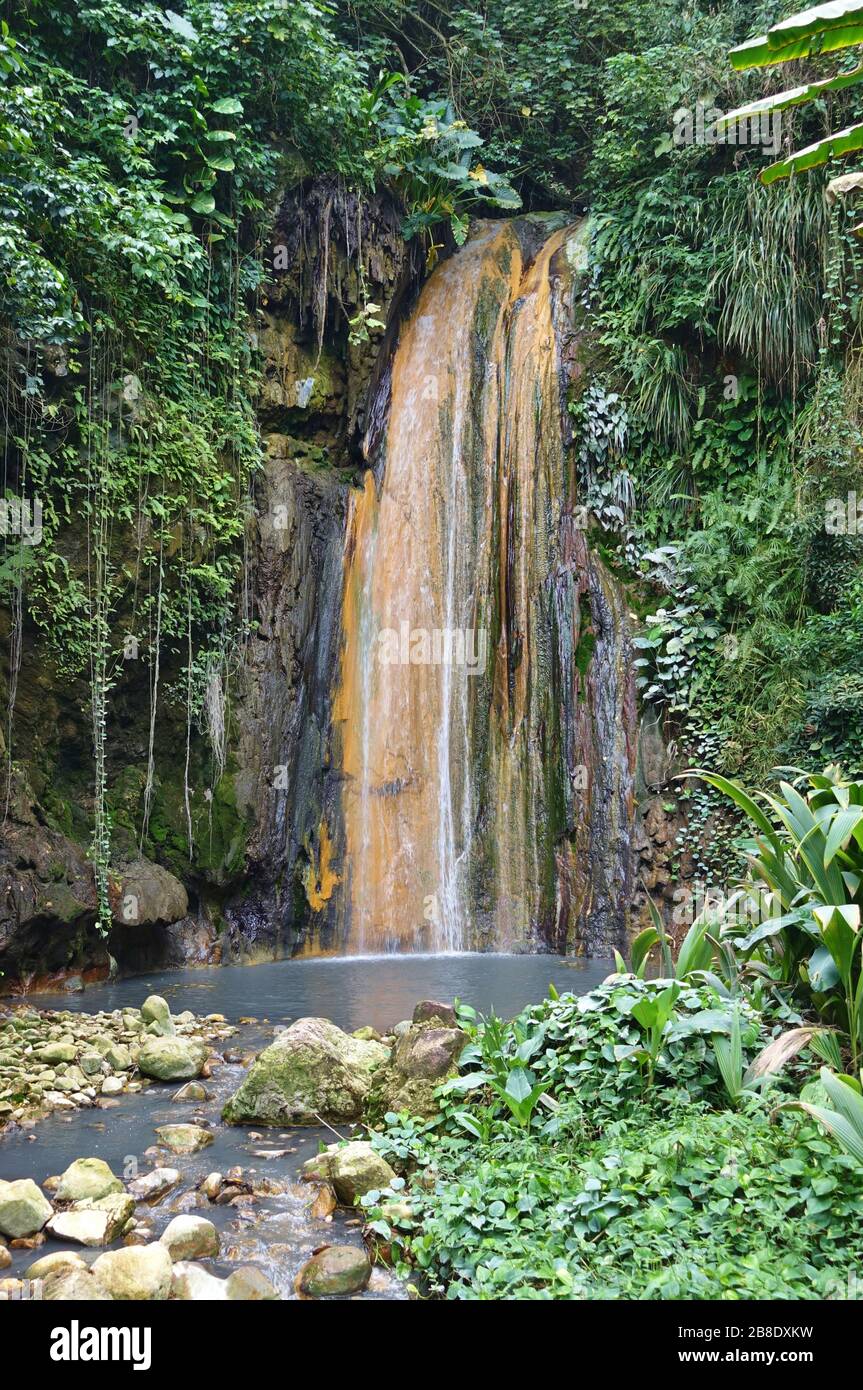 View of the Diamond Waterfall in the Diamond Botanical Gardens in St ...