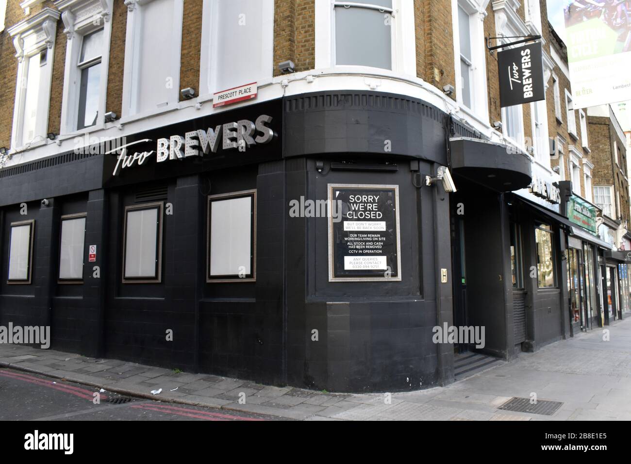 London, UK. 21st Mar, 2020. Two Brewers Pub. Pubs and restaurants shut ...