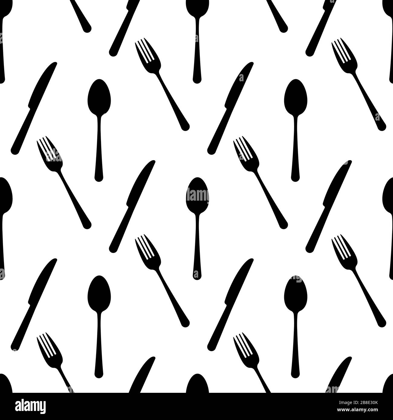 Cutlery black silhouette vector seamless pattern Stock Vector Image ...