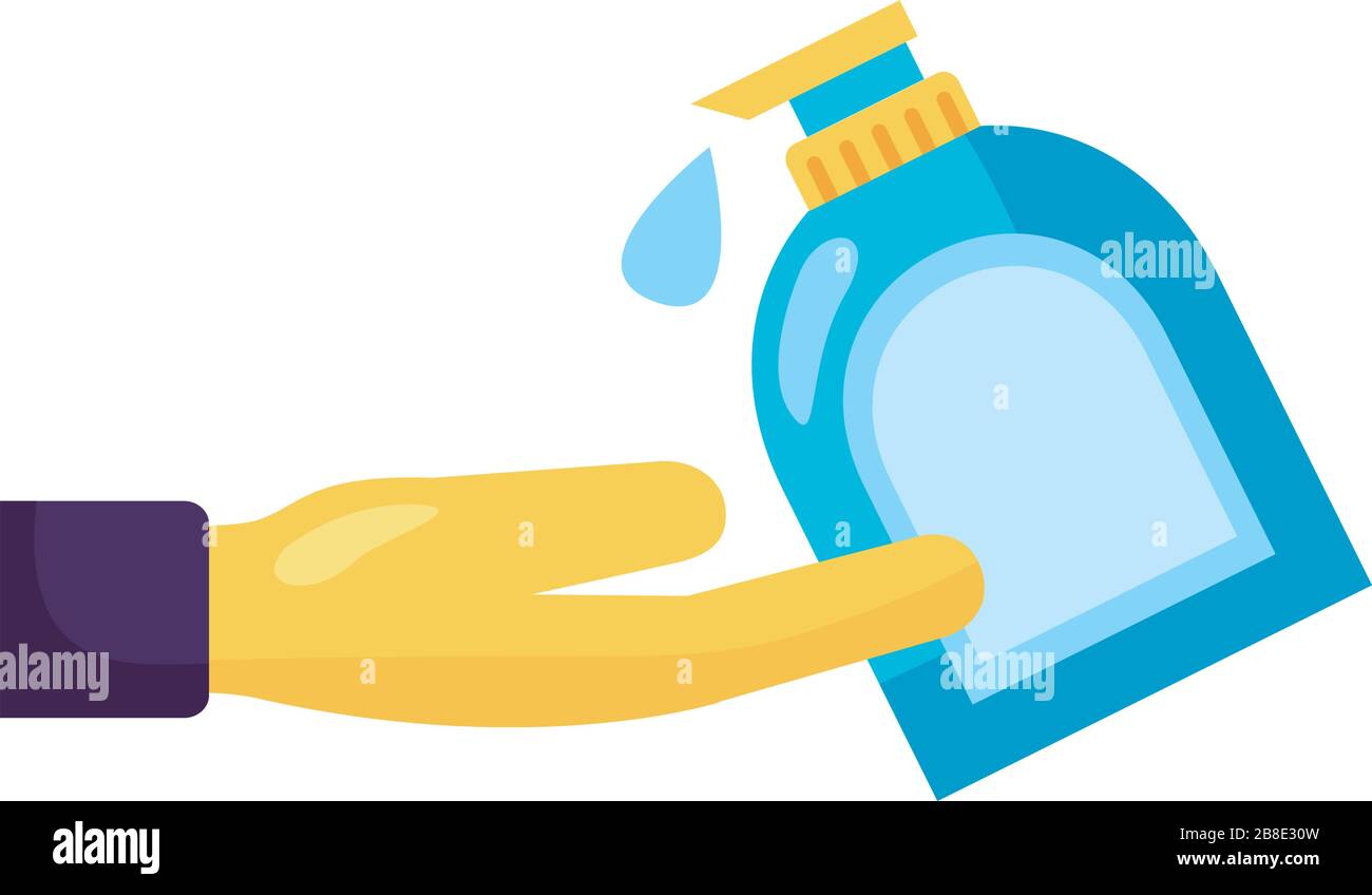 hand using disinfectant bottle with push dispenser detaild style Stock ...