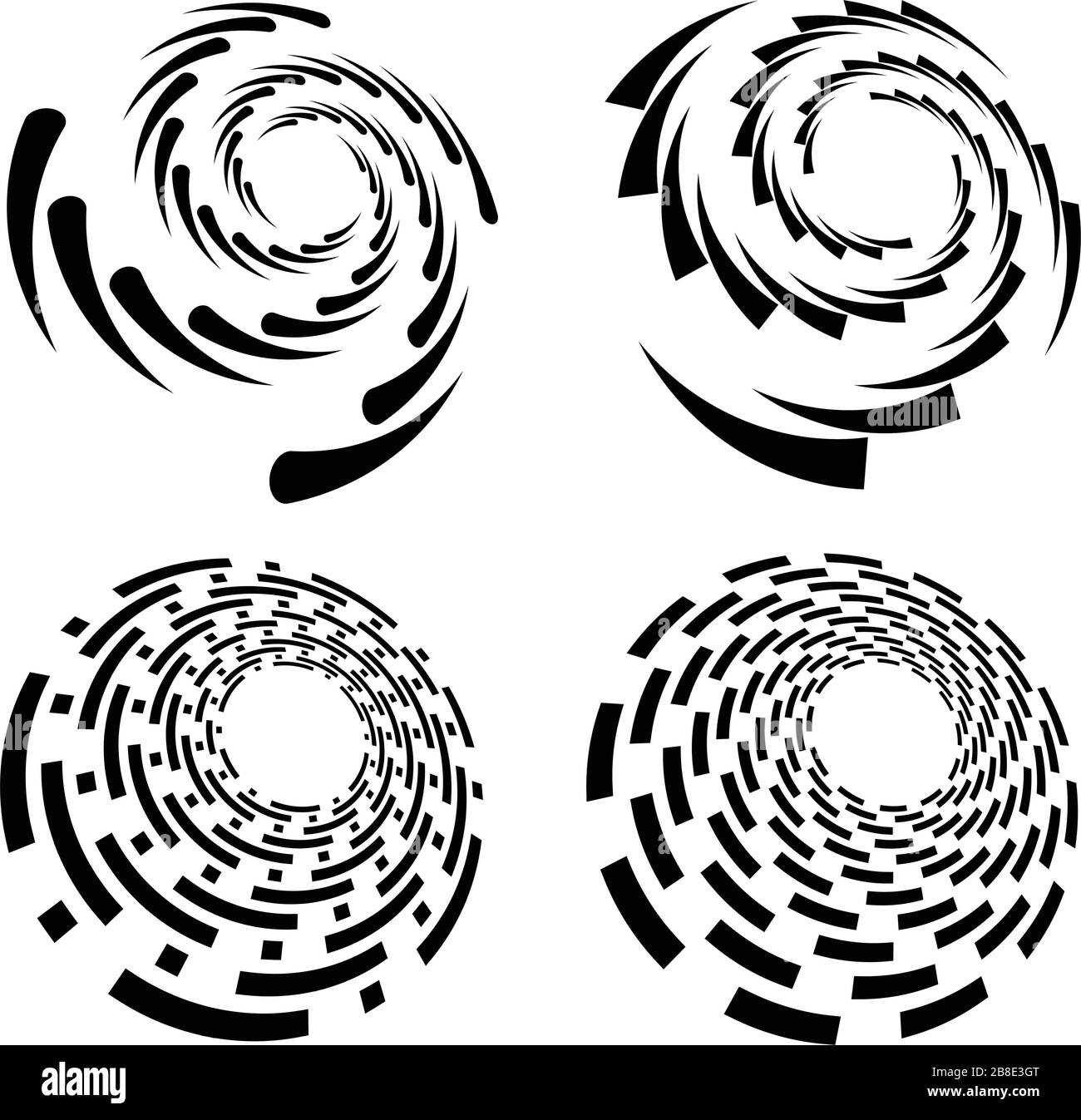 Set of black and white vortex, volute shapes. Twisted helix elements ...
