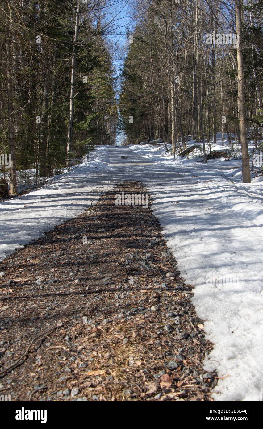 Snow is beginning to melt on the footpath Stock Photo - Alamy