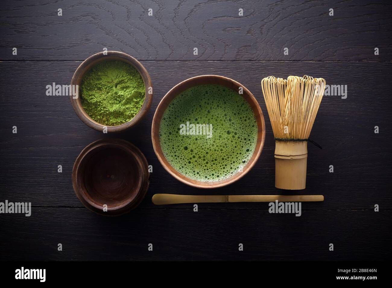 Matcha powder. Organic green matcha tea ceremony. Healthy drink ...