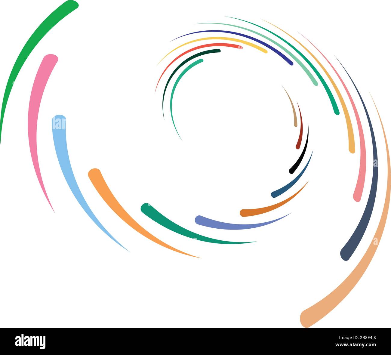 Single mottled, multi-color and colorful spiral, swirl, twirl element ...