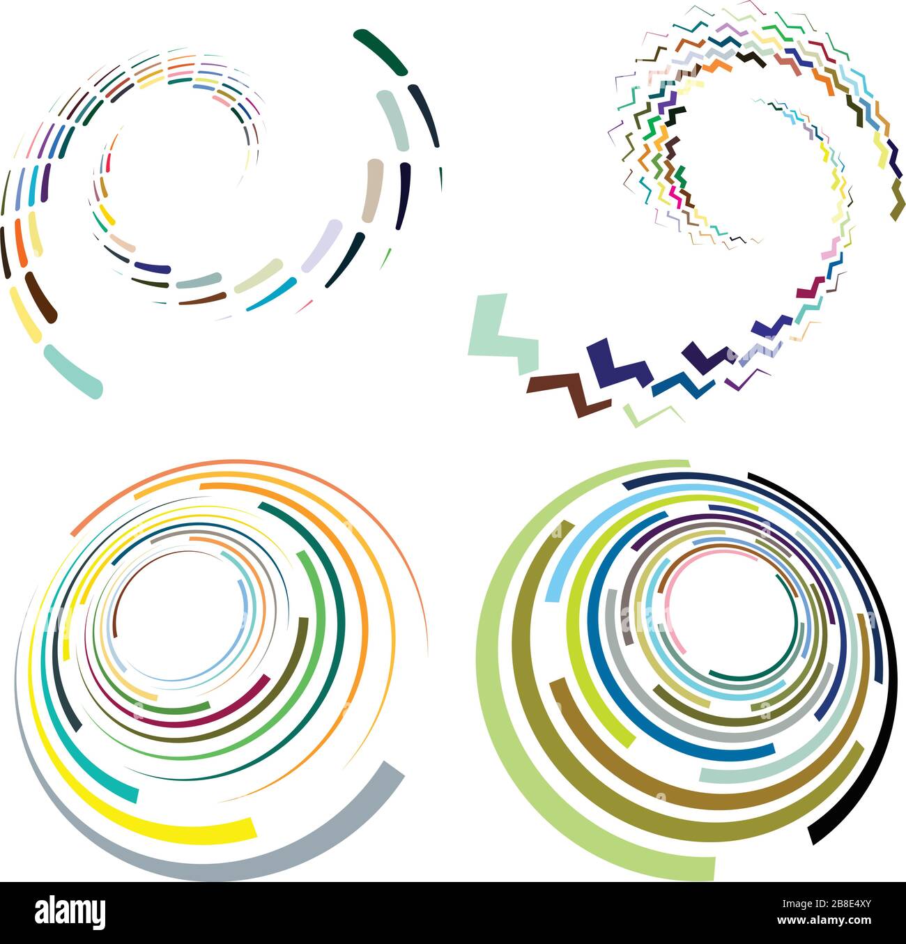 Set of mottled, multi color and colorful spiral, swirl, twirl shapes ...