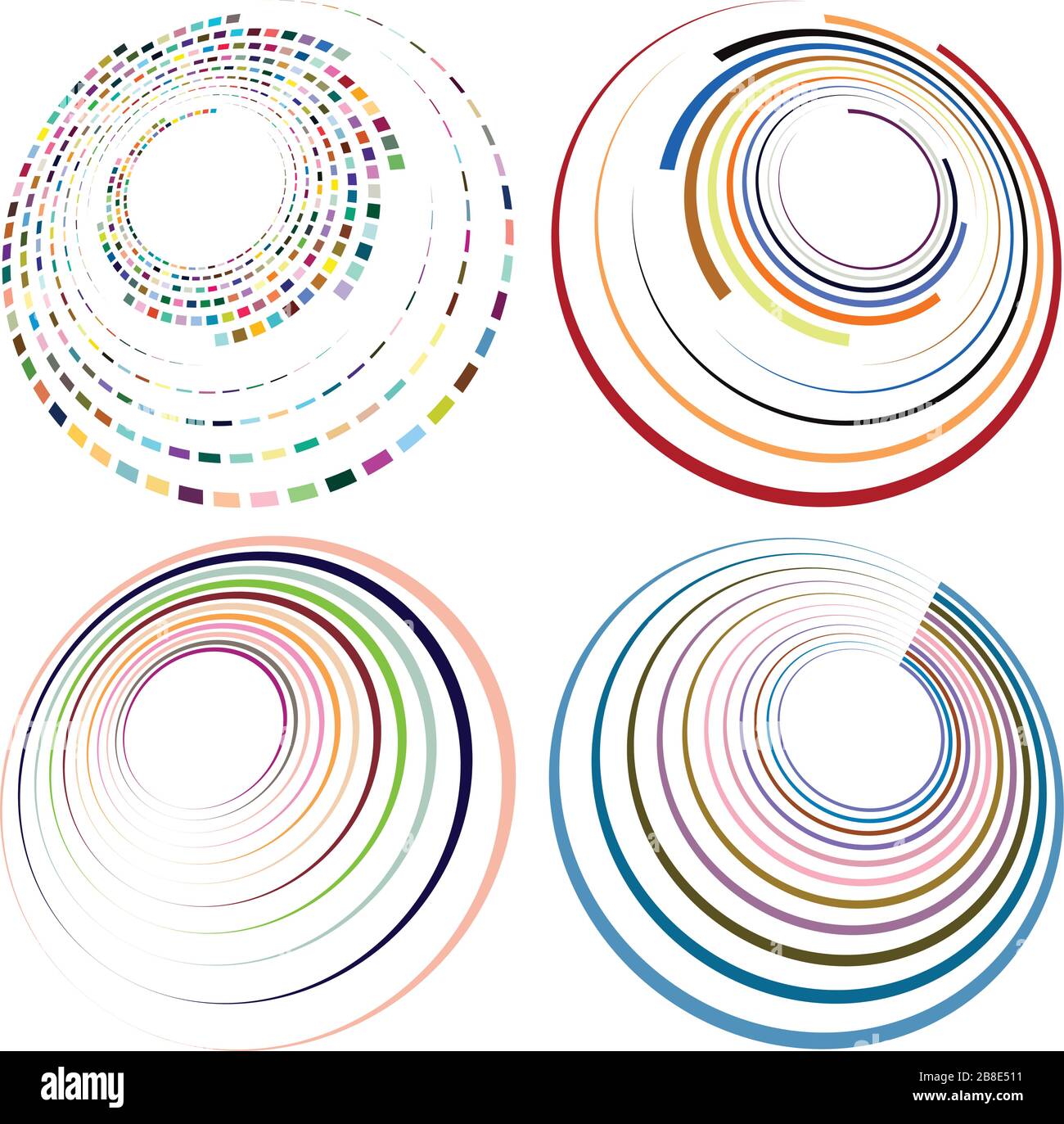 Set of mottled, multi color and colorful spiral, swirl, twirl shapes ...