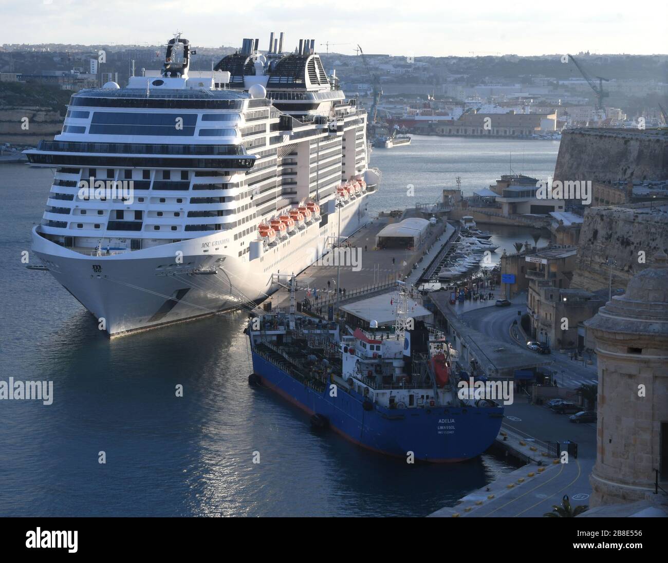 February 18, 2020, Valletta, Malta: Cruise ships visiting the capital ...