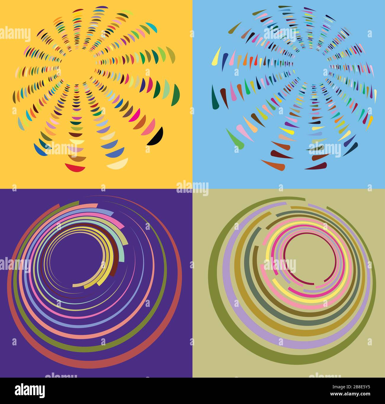 Set of mottled, multi color and colorful spiral, swirl, twirl shapes ...