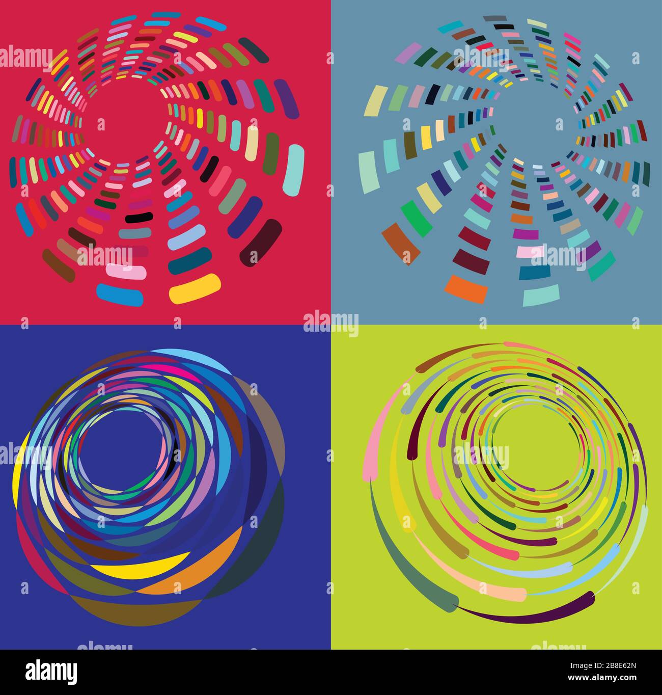 Set of mottled, multi color and colorful spiral, swirl, twirl shapes ...