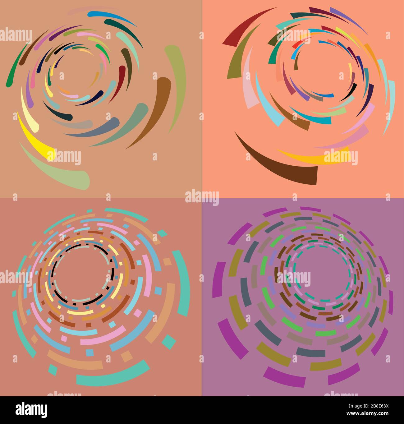 Set of mottled, multi color and colorful spiral, swirl, twirl shapes ...