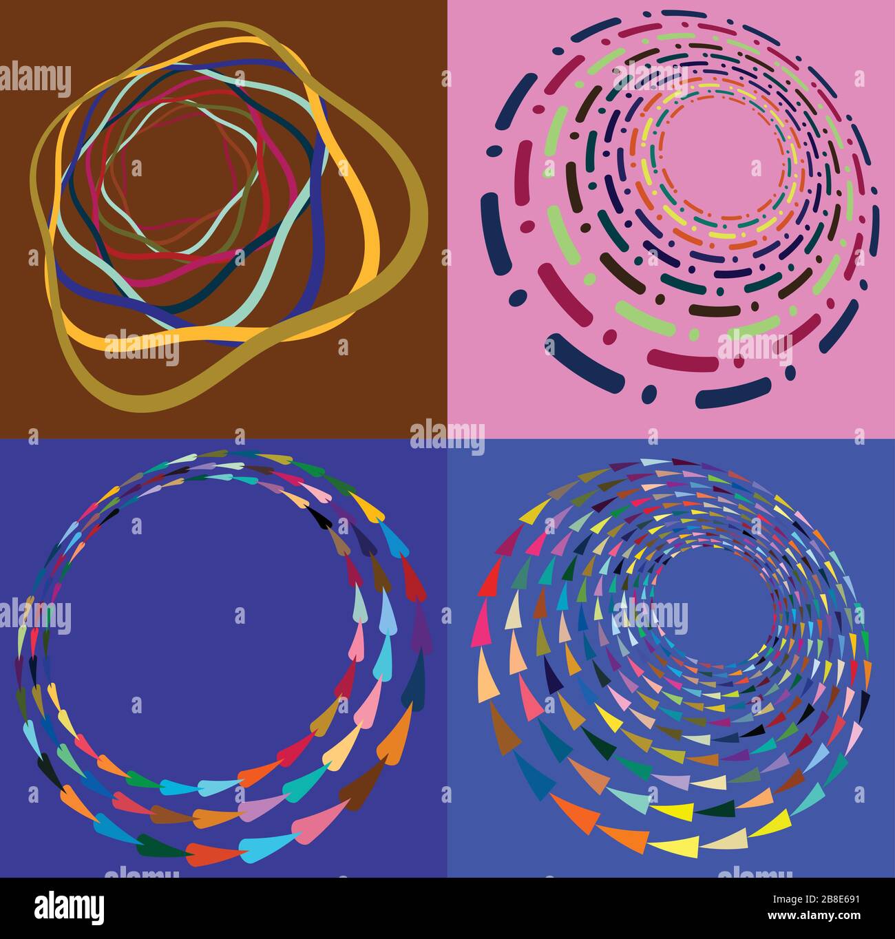 Set of mottled, multi color and colorful spiral, swirl, twirl shapes ...