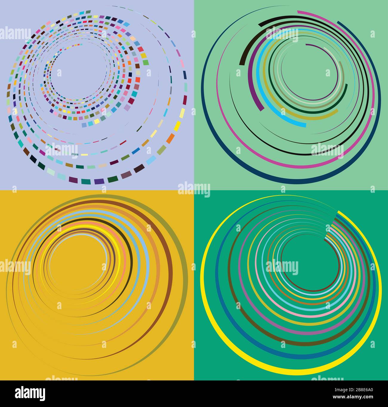 Set of mottled, multi color and colorful spiral, swirl, twirl shapes ...