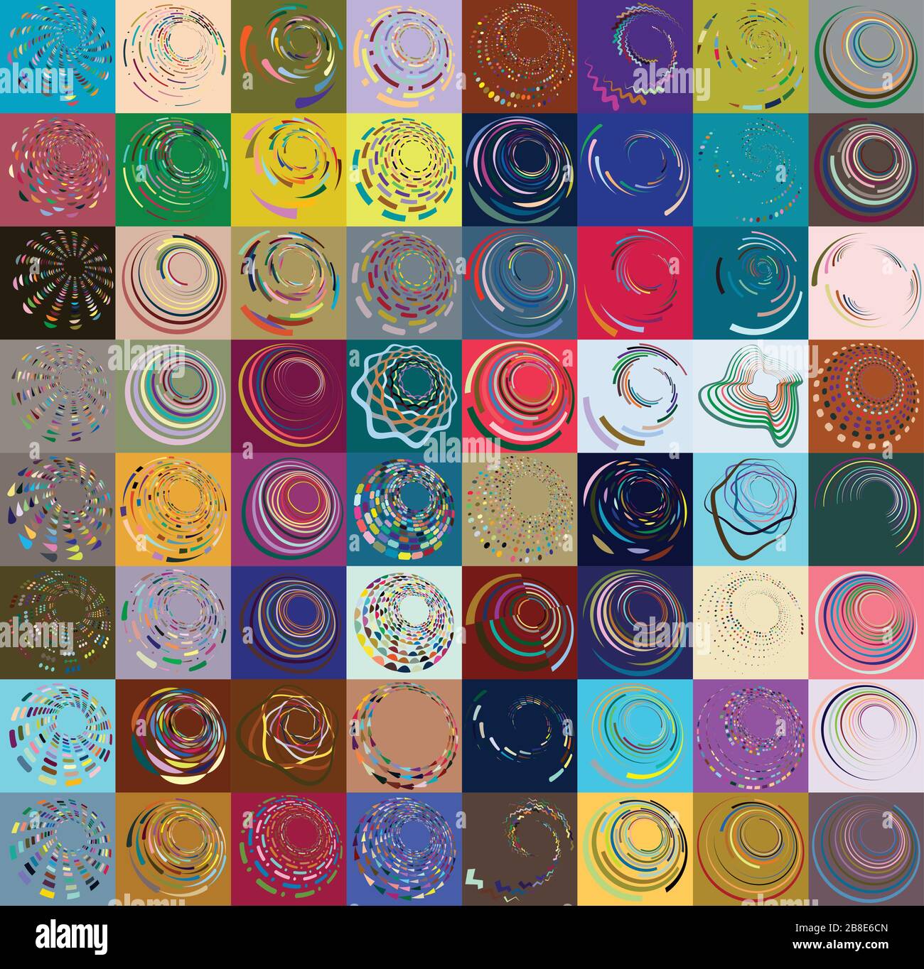Set of mottled, multi color and colorful spiral, swirl, twirl shapes ...
