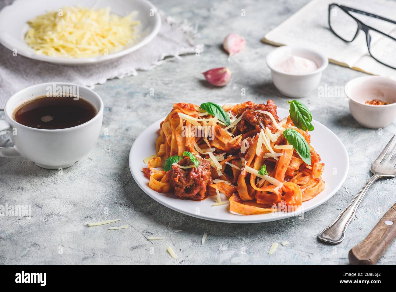 Pasta with mini meatballs Stock Photo - Alamy