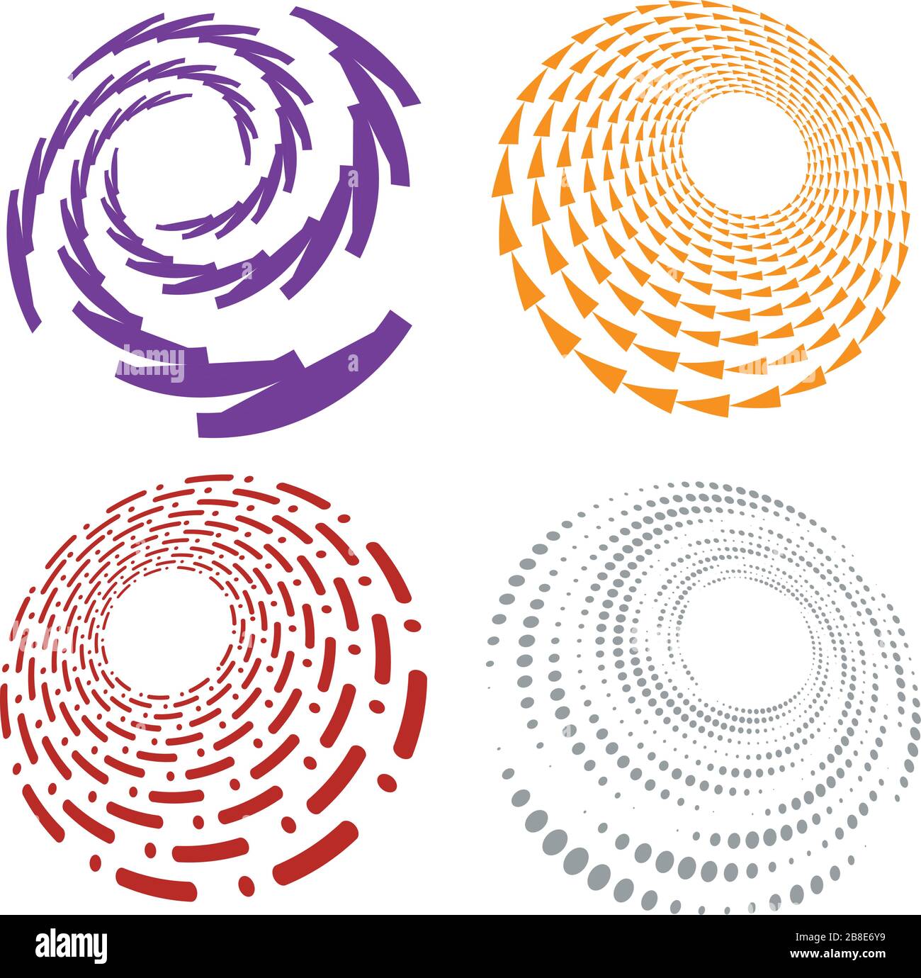 Set of single-colored,monochrome twirl, swirl. Shape with rotation ...