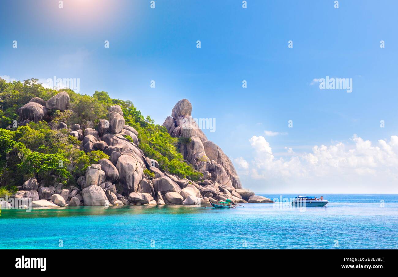 Buddha Rock And Beautiful Tropical sea, Koh Tao, Thailand Stock Photo ...
