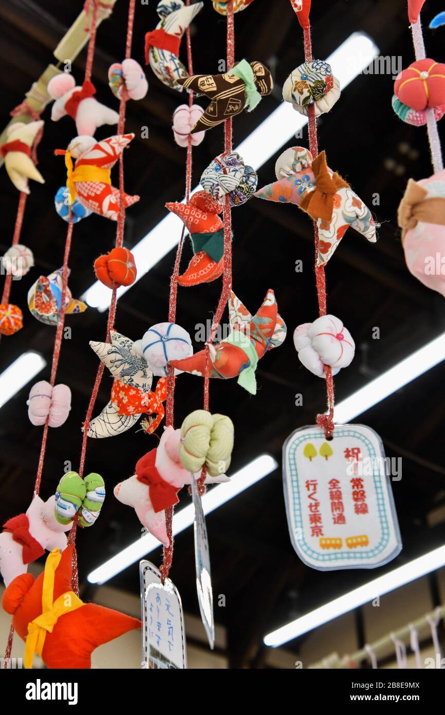 Minamisoma, Japan. 21st Mar, 2020. Tsurushi-Hina are seen displayed to ...