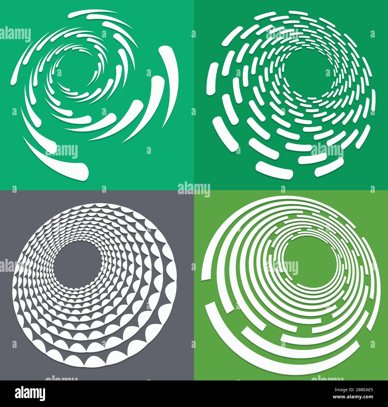 set of white helical, spiraling, curl and curly shapes. spiral, twirl ...