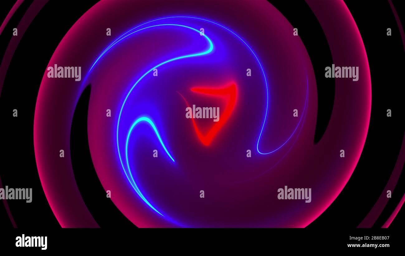 Computer generated abstract twist background. 3D rendering circular merger of neon color lines ...