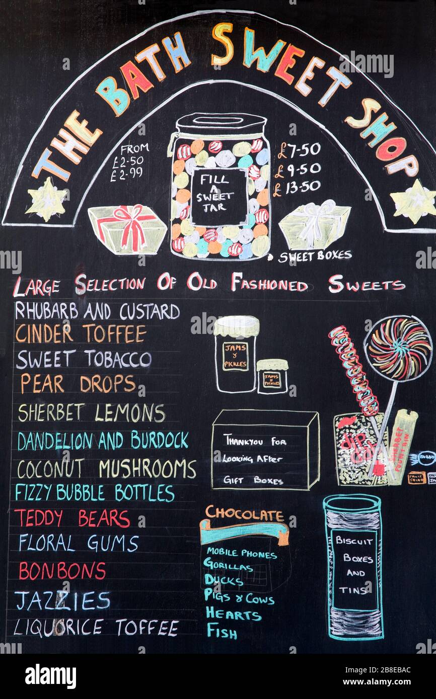 The Bath Sweet Shop menu on North Parade Passage, Bath, Somerset ...