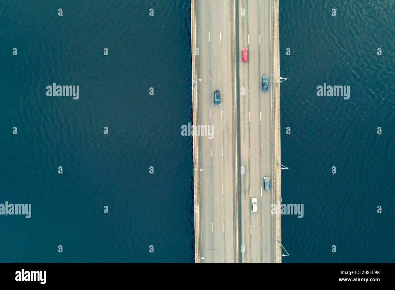 Aerial top view drone shot of bridge with cars on bridge road image ...