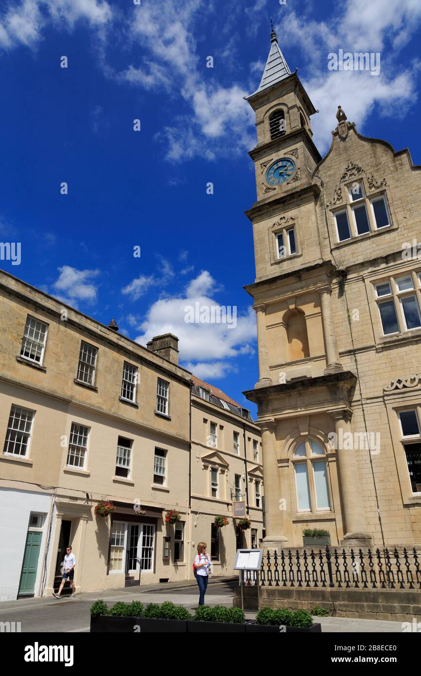 Clock tower on Sawclose, City of Bath, Somerset, England, United ...