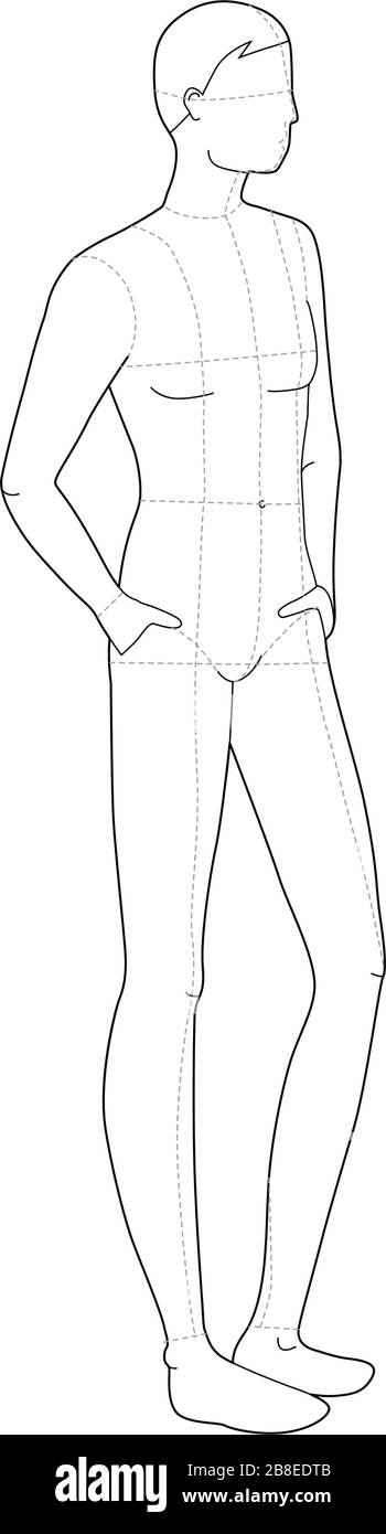 Fashion template of relaxing stand men. 9 head size for technical ...