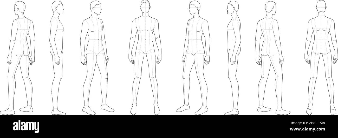 Fashion template of standing men. 9 head size for technical drawing ...
