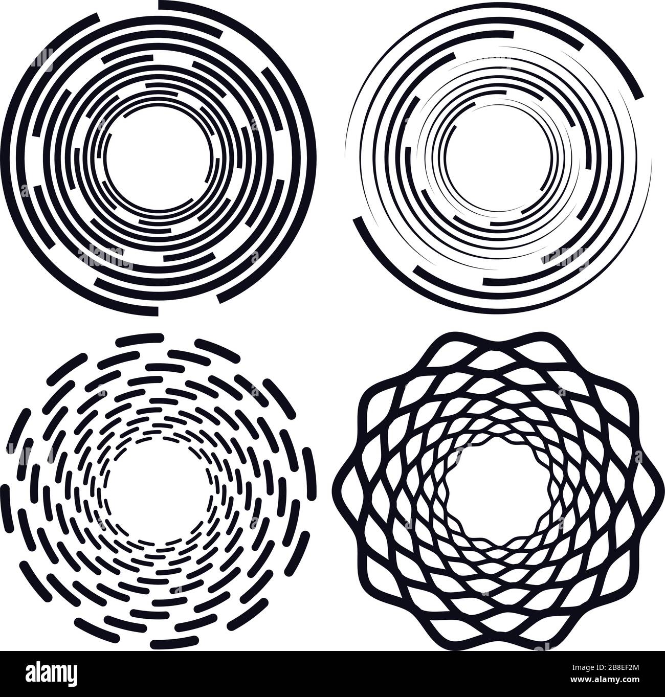 Set of black and white vortex, volute shapes. Twisted helix elements ...