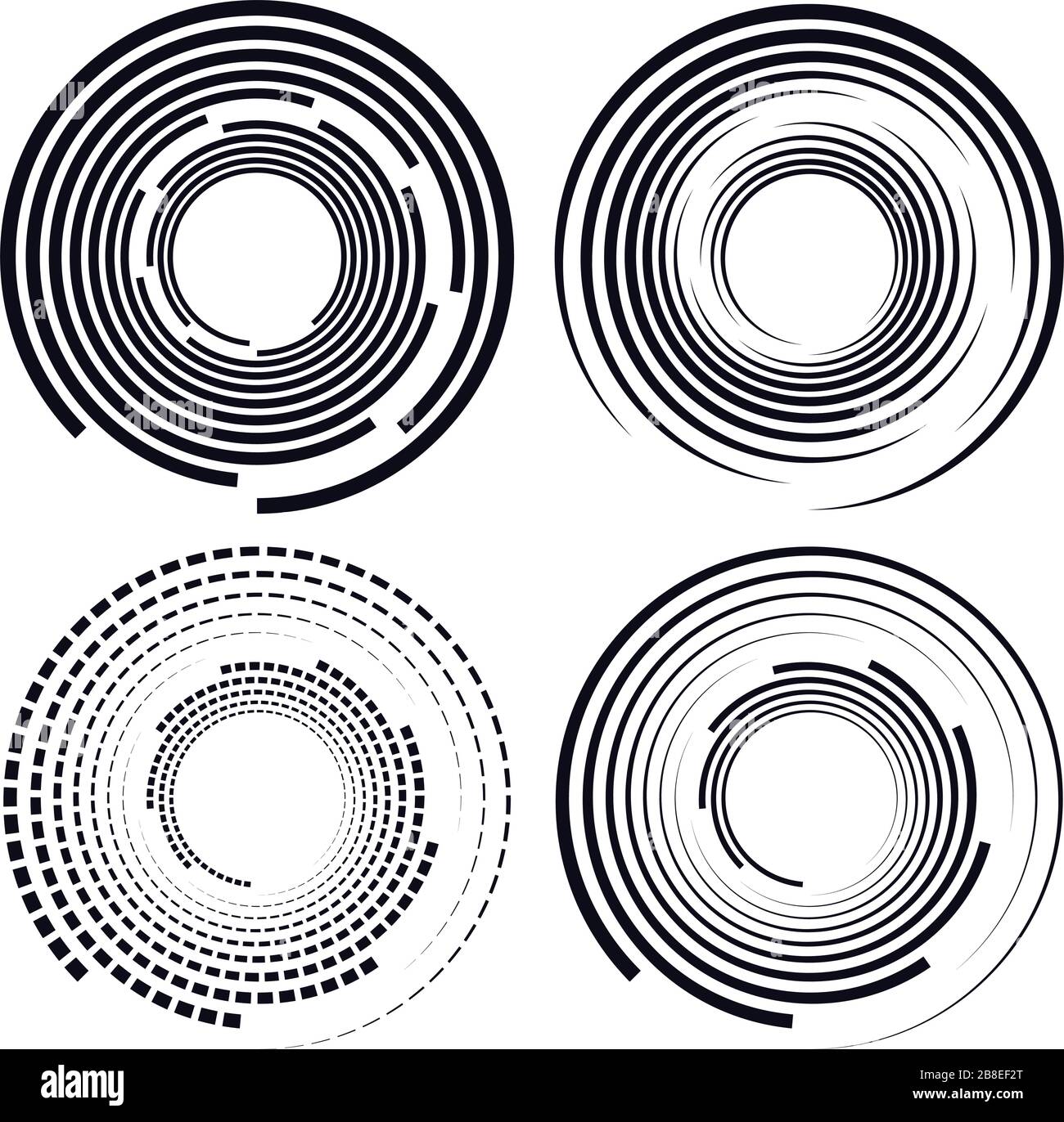 Set of black and white vortex, volute shapes. Twisted helix elements ...