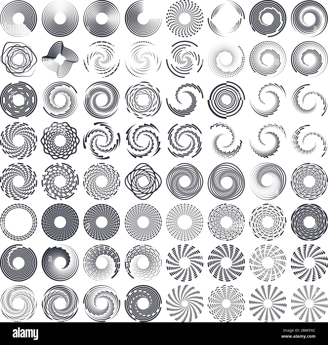 Set of black and white vortex, volute shapes. Twisted helix elements ...