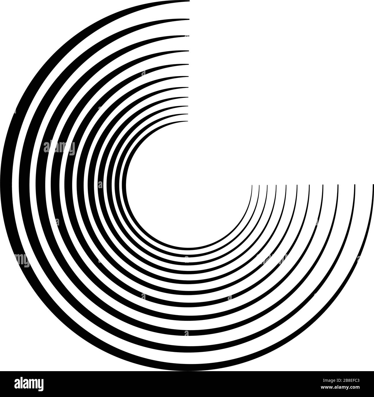 Monochrome volute, vortex shapes. Twisted helix elements. Rotation ...