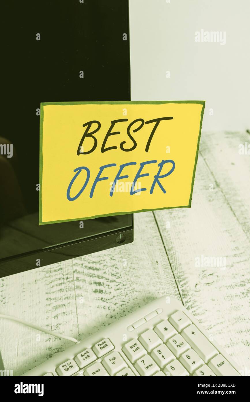 Writing note showing Best Offer. Business concept for great agreement ...