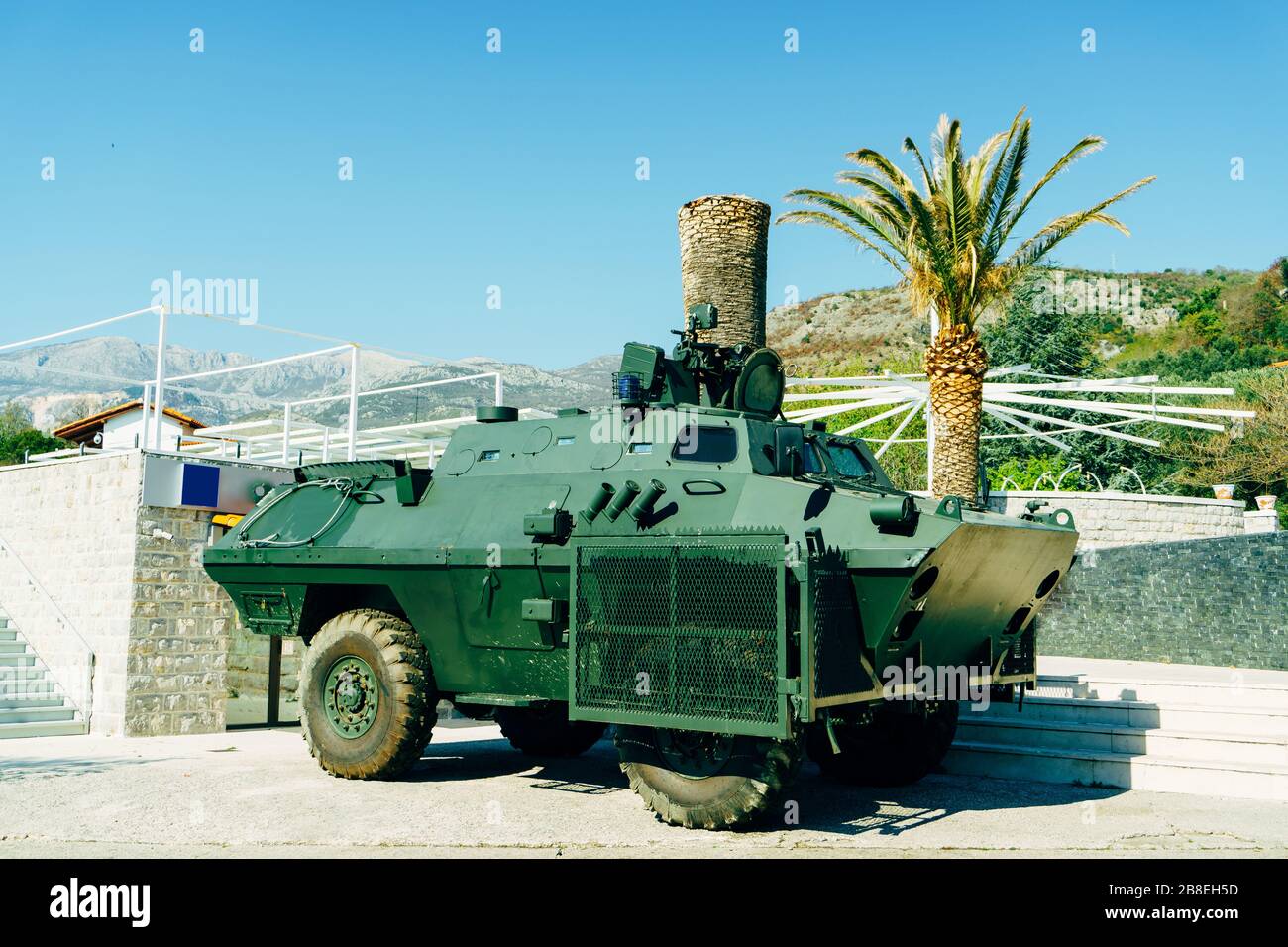 Military vehicles of the Montenegrin Army, green camouflage Stock Photo ...