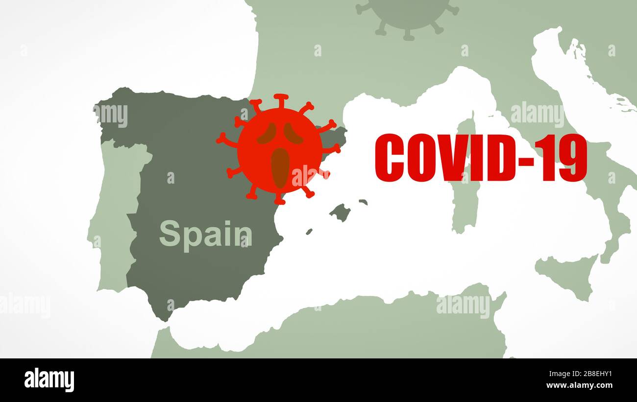 COVID-19 coronavirus outbreak in Spain, corona virus icon and COVID-19 ...