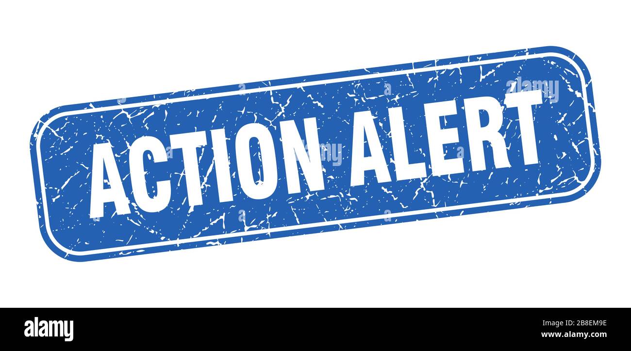 action alert stamp. action alert square grungy blue sign Stock Vector ...