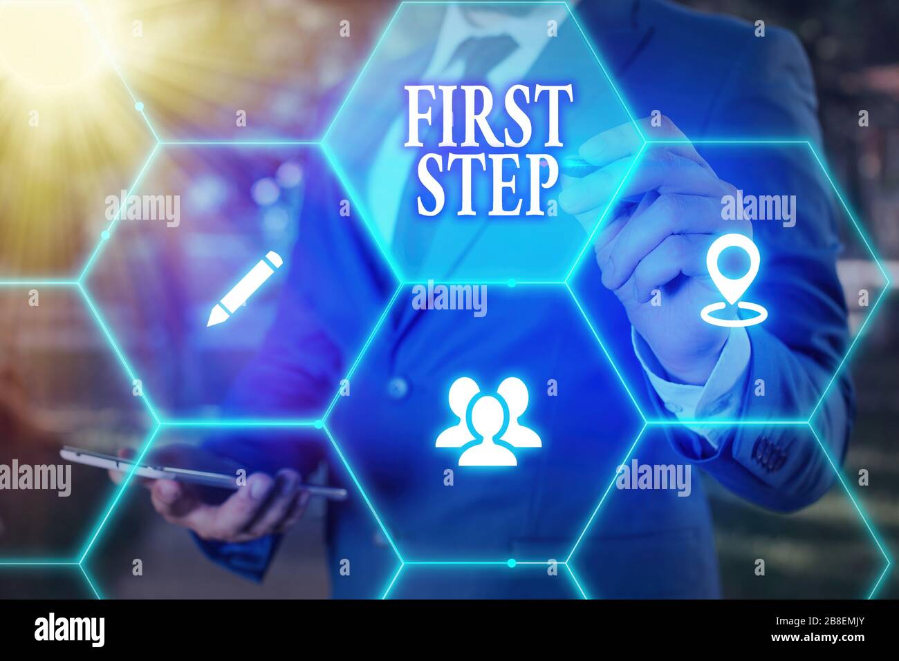 Conceptual hand writing showing First Step. Concept meaning The first ...