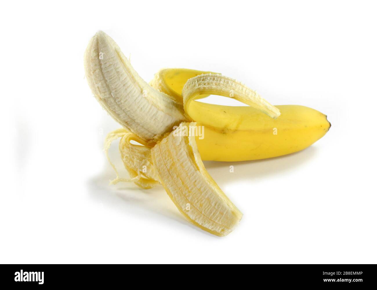 Half peeled Banana, Open Banana isolated on a white background Stock ...