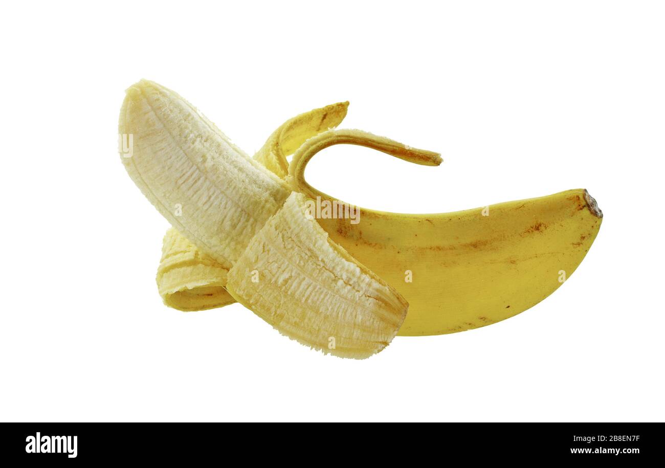 Half peeled Banana, Open Banana isolated on a white background Stock ...