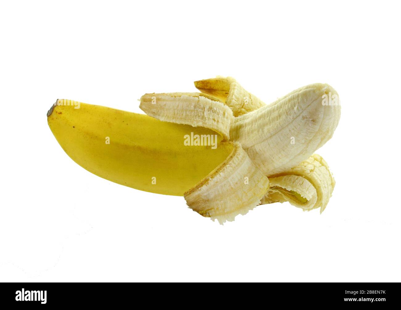 Half peeled Banana, Open Banana isolated on a white background Stock ...