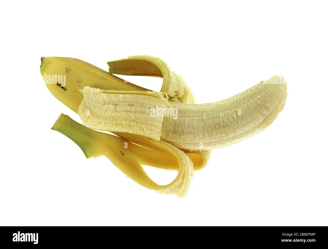 Half peeled Banana, Open Banana isolated on a white background Stock ...